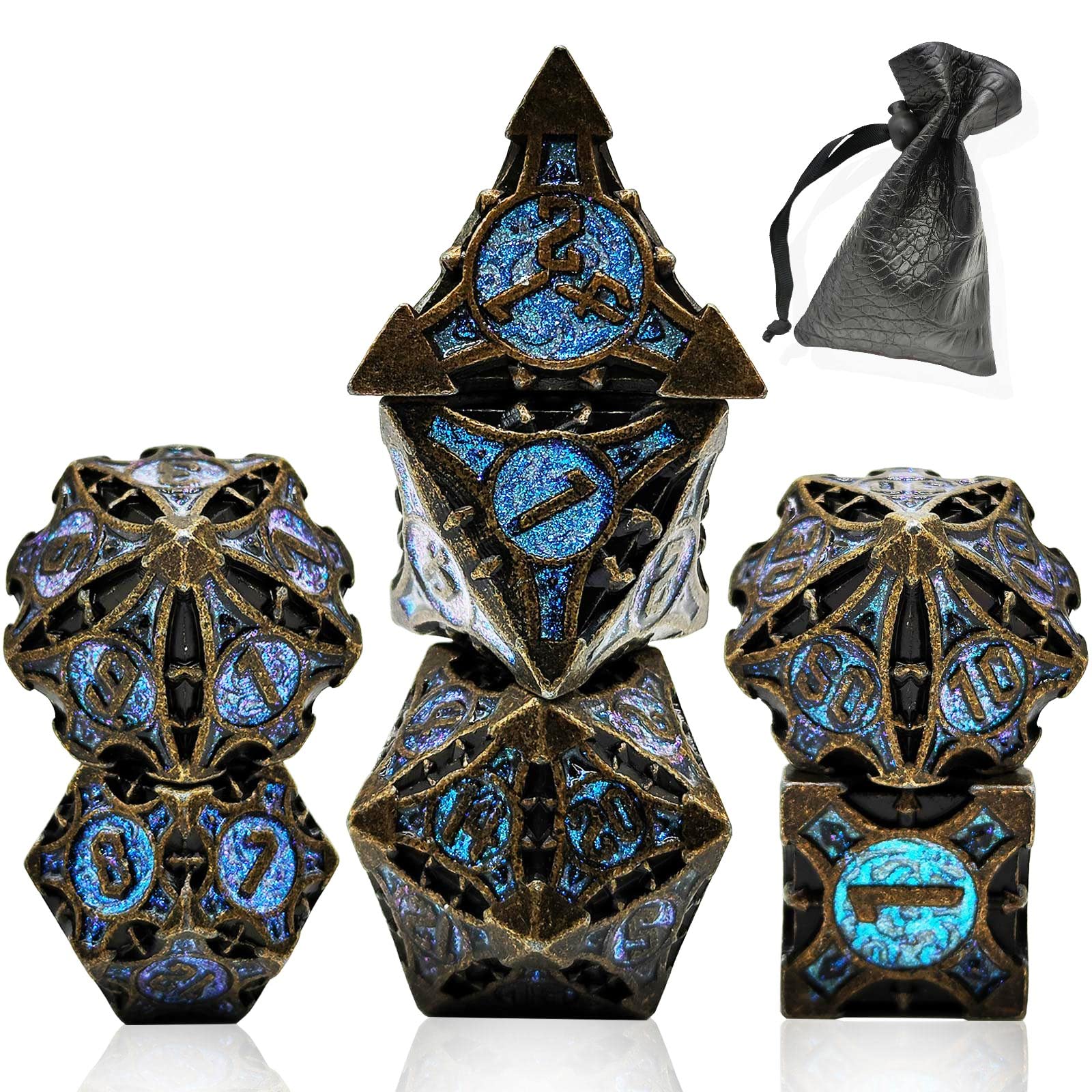 GIUADKXD Metal DND/ D&D Dungeons and Dragons Dice Set Trpg Board Game Polyhedron MTG Dice Set D20 Dice Game Accessories(Rolling Blue)