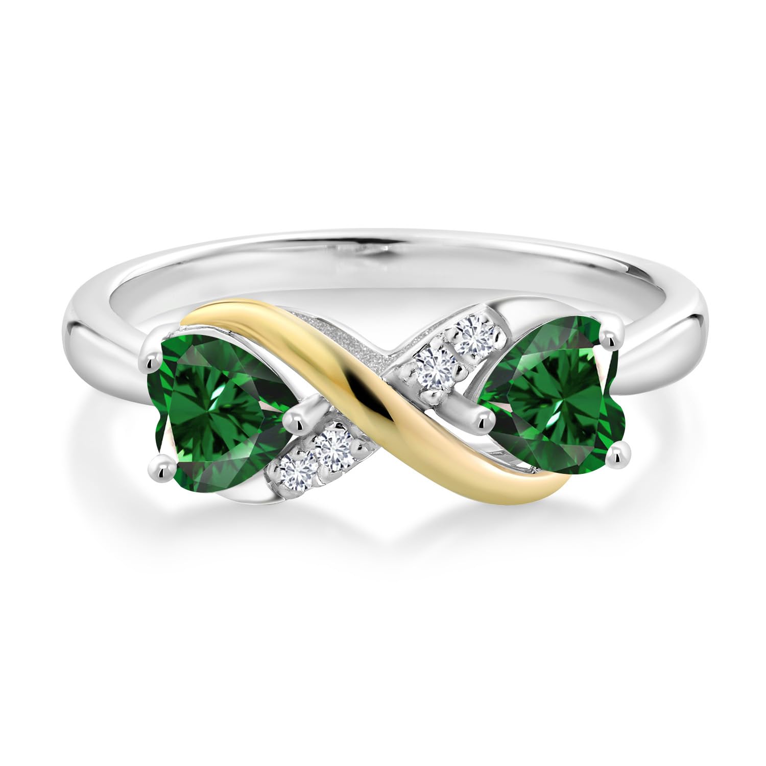 Gem Stone King 925 Sterling Silver and 10K Yellow Gold Green Nano Emerald and White Lab Grown Diamond Ring For Women (1.04 Cttw, Heart Shape 5MM, Available in size 5, 6, 7, 8, 9)