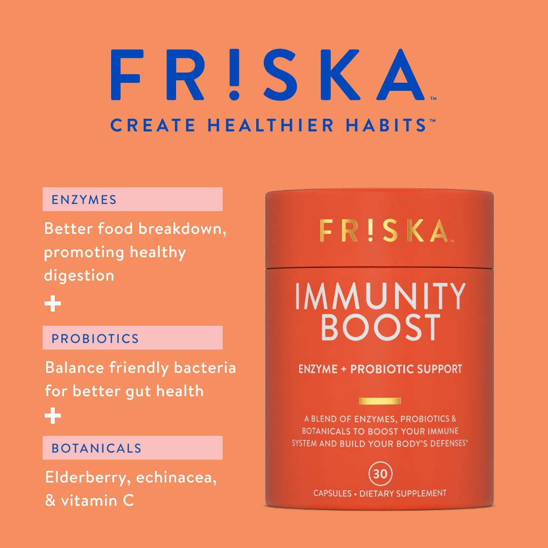 Friska Immunity Boost | Probiotic and Digestive Enzyme Supplement with Elderberry, Vitamin C and Echinacea | Natural Immune Support | 30 Capsules
