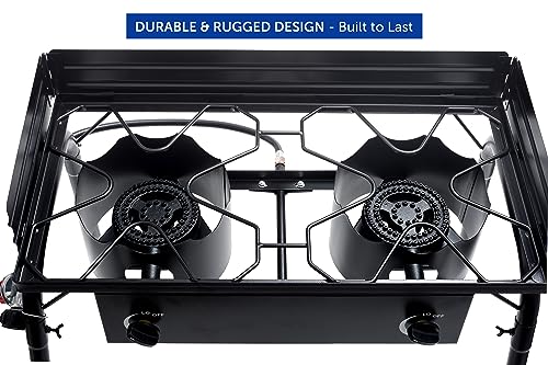 Flame King Outdoor Propane Double Dual Burner Stove 200K BTU Turkey Fryer/Camp Cooker, Portable with Stand Great for Backyard Cooking, Home Brewing & Canning