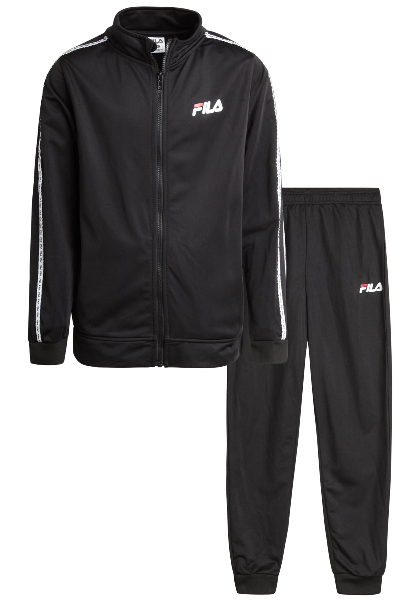Fila Boys' Active Tracksuit Set - 2 Piece Performance Tricot Sweatshirt and Jogger Sweatpants - Activewear Set for Boys, 8-12, Size 10, Black
