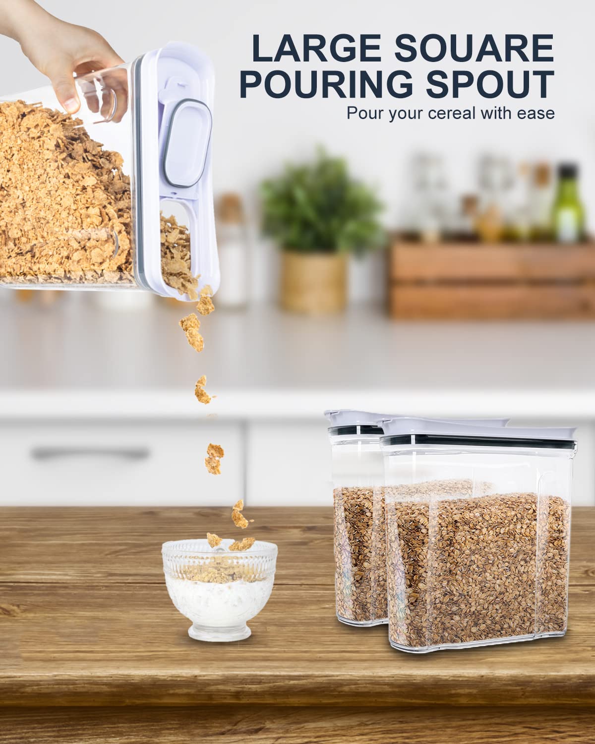 FreshKeeper Cereal Containers Storage Set, Airtight Food Storage Container with Lid 4L/135.2oz,4PCS BPA-FREE Plastic Pantry Organization Canisters for Rice Cereal Flour Sugar Dry Food in Kitchen