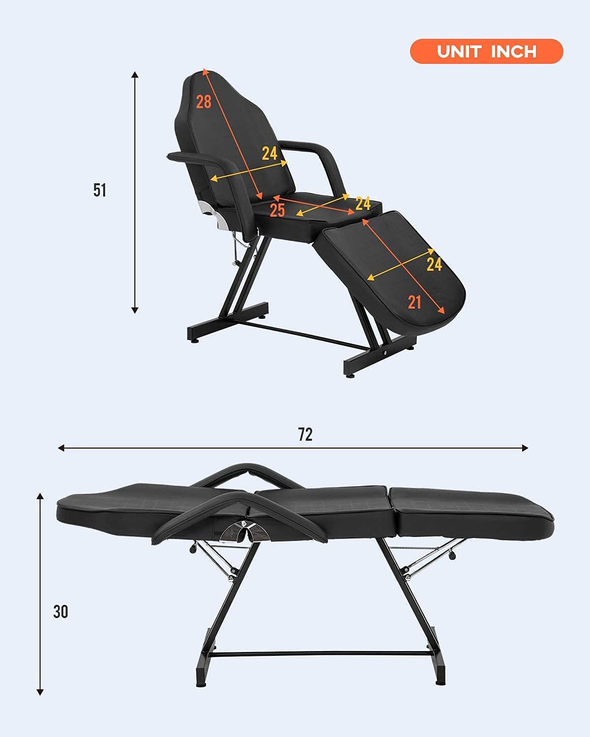 Multipurpose Massage Table Spa Salon Hair Salon Chair Tattoo Chairs72 Inch Long,Adjustable Folding Massage Equipment,Black