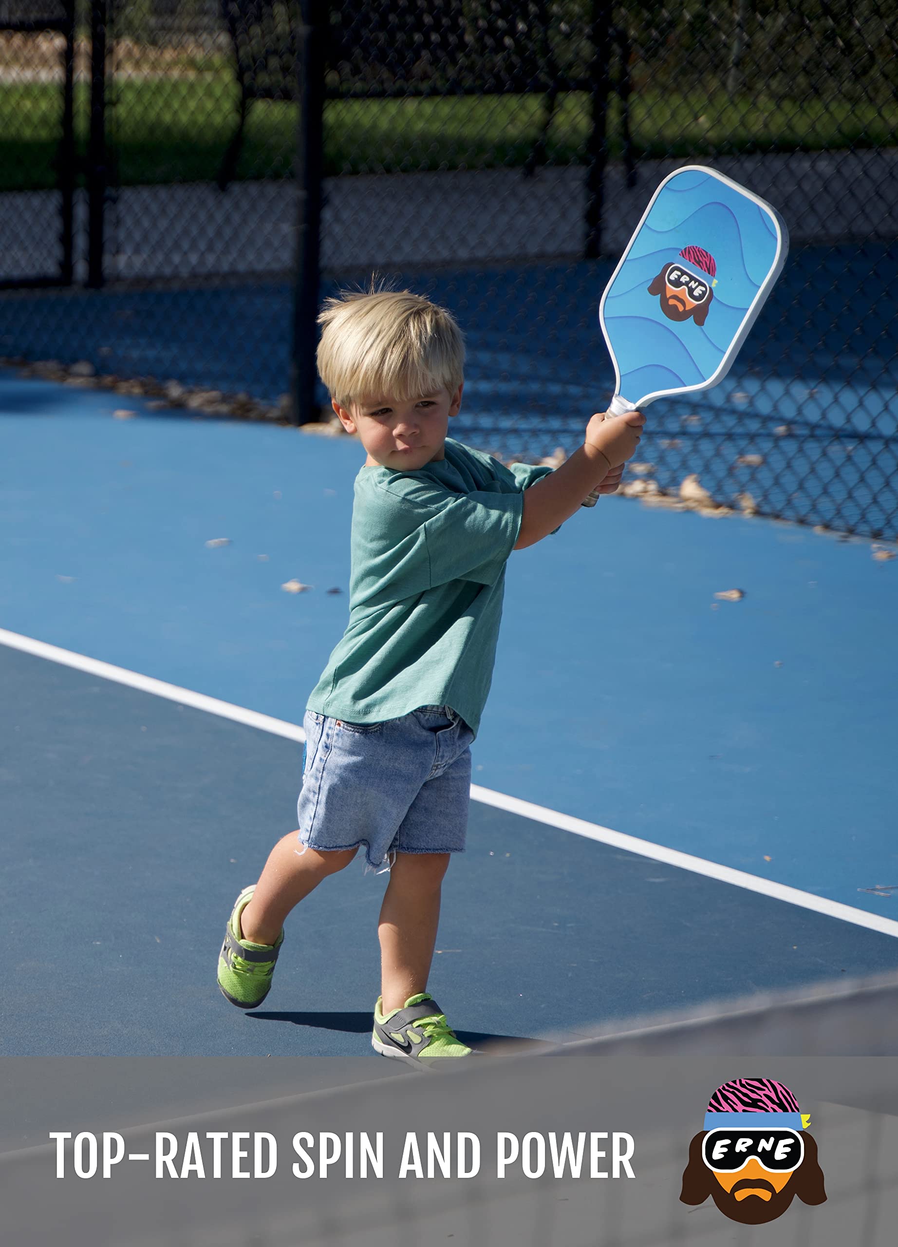 Erne Pickleball Paddle, USAPA Approved Pickle Ball Racket, Fiberglass Blend Honeycomb Polypropylene Core, Extra Reach & Power