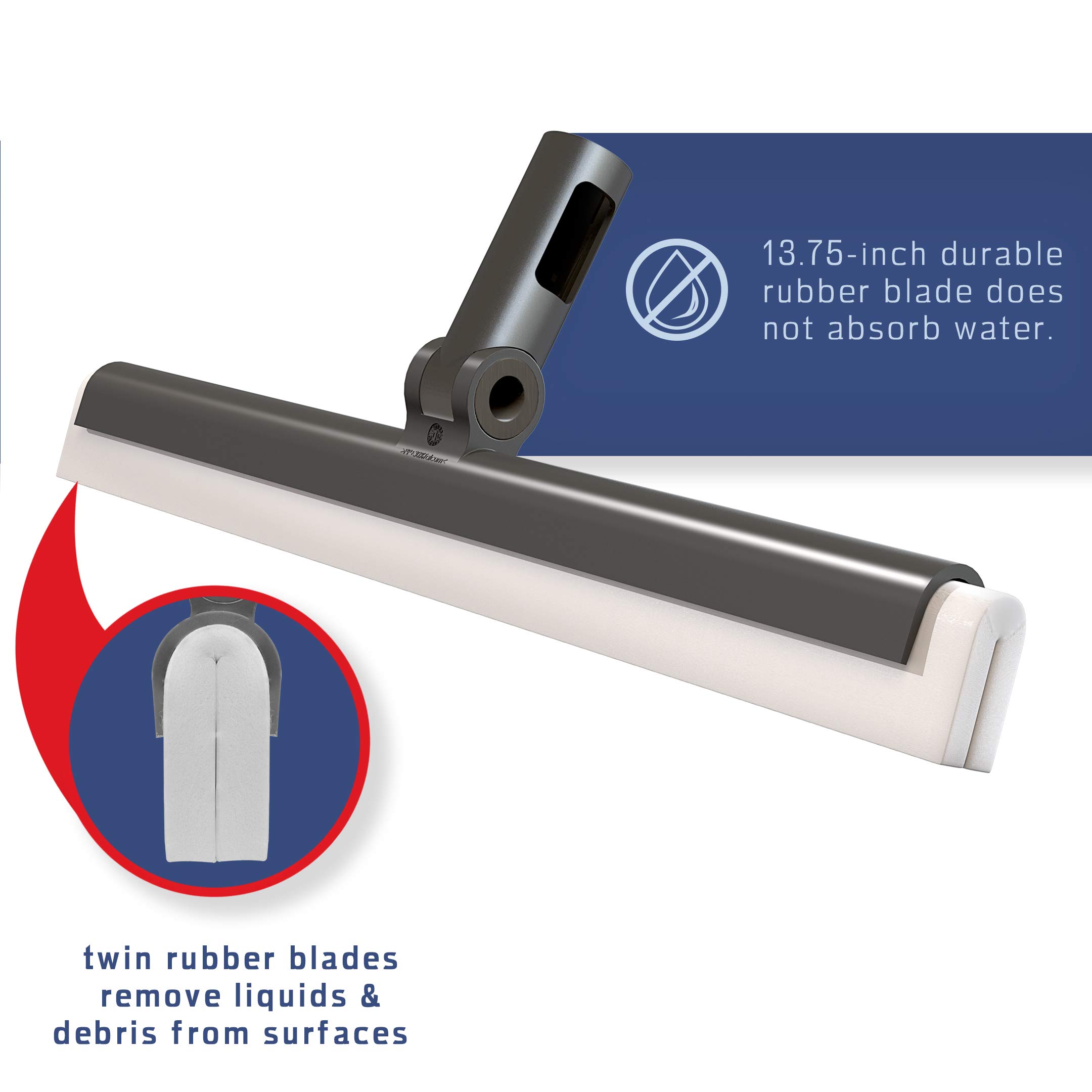 FAYINA Premium Dual-Blade Floor & Window Foam Squeegee 13.75 Inches with Stainless Steel Handle Extendable up to 56 Inches (for Smooth Surfaces)