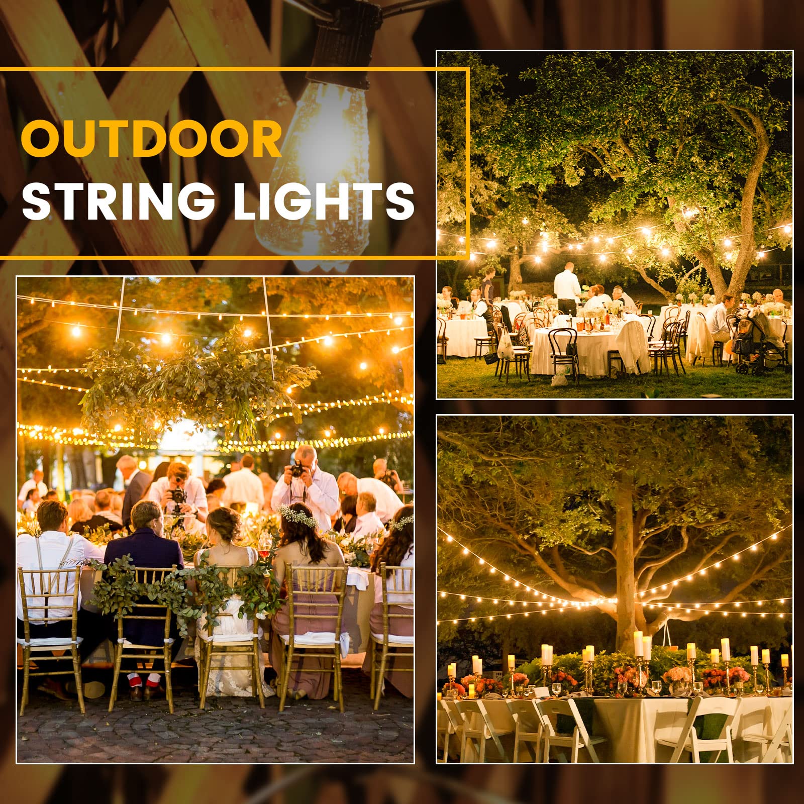 LED Outdoor String Lights, 50 FT Waterproof Patio Lights with 25+2 ST38 Vintage Edison Shatterproof Bulbs, Connectable Dimmable Hanging Lights for Backyard Bistro Cafe Garden Gazebo - Warm White