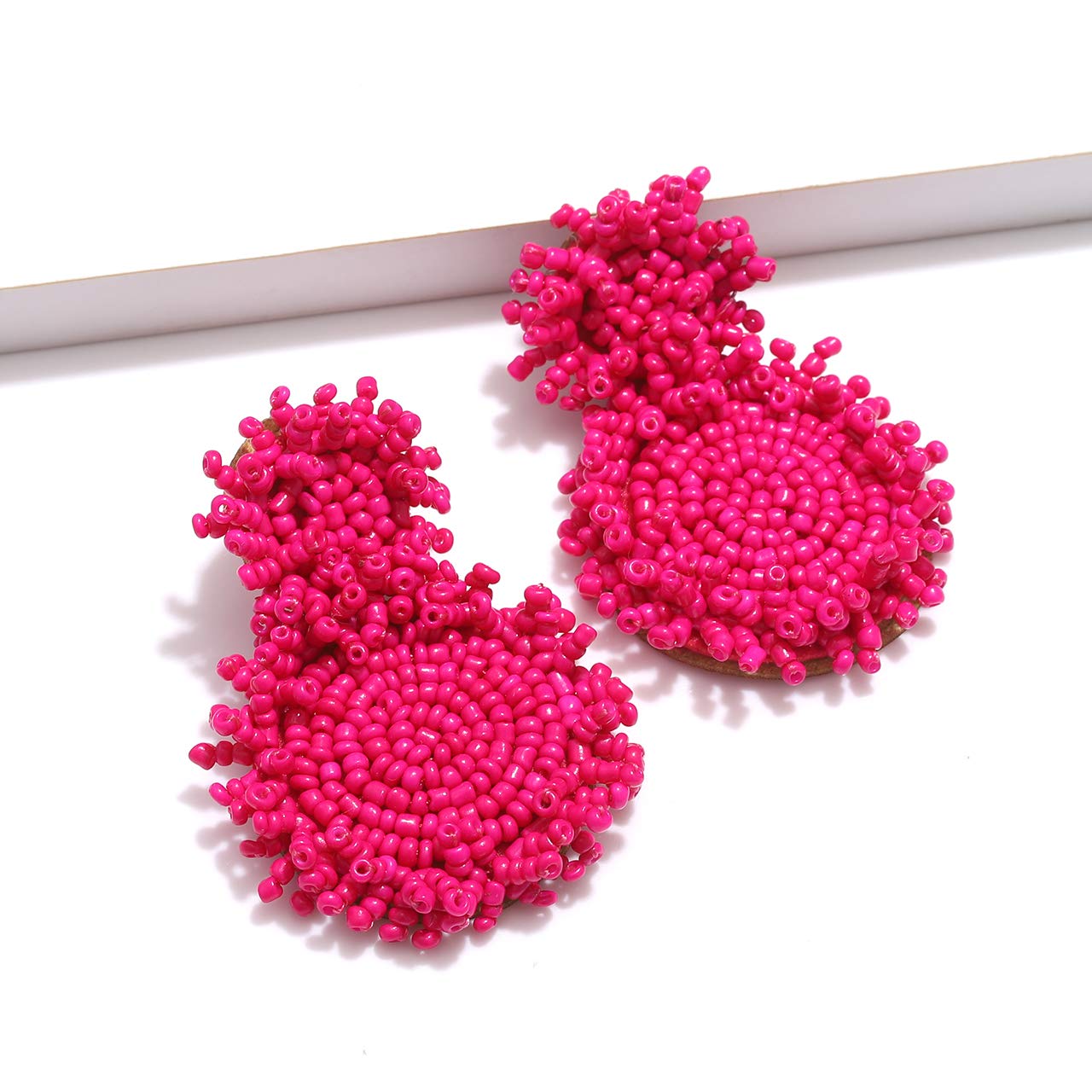 GLBCC Statement Drop Earrings for Women - Bohemian Beaded Round Dangle Earrings Idea Birthday Gifts for Mom Wife Friend (hot pink)