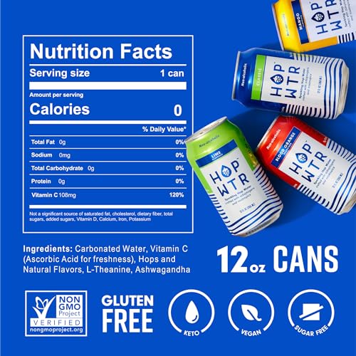HOP WTR - Sparkling Hop Water - Variety Pack (12 Pack) - NA Beer, No Calories or Sugar, Low Carb, With Adaptogens and Nootropics for Added Benefits (12 oz Cans)