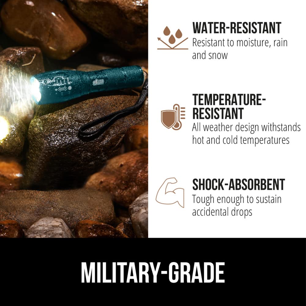 Gorilla Grip Powerful LED 750 FT Water Resistant 5 Adjustable Mode Tactical Flashlight, High Lumens Ultra Bright Battery Life Zoom Flashlights, Small Camping Car Mini Flash Light Accessories Teal Blue