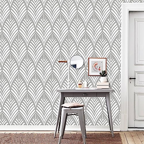 Yun-aeon Modern Silver Leaf Peel and Stick Wallpaper Contact Paper 17.7β X 120β Geometric Silver Boho Print Wallpaper Peel and Stick Self Adhesive Wallpaper Removable Wallpaper