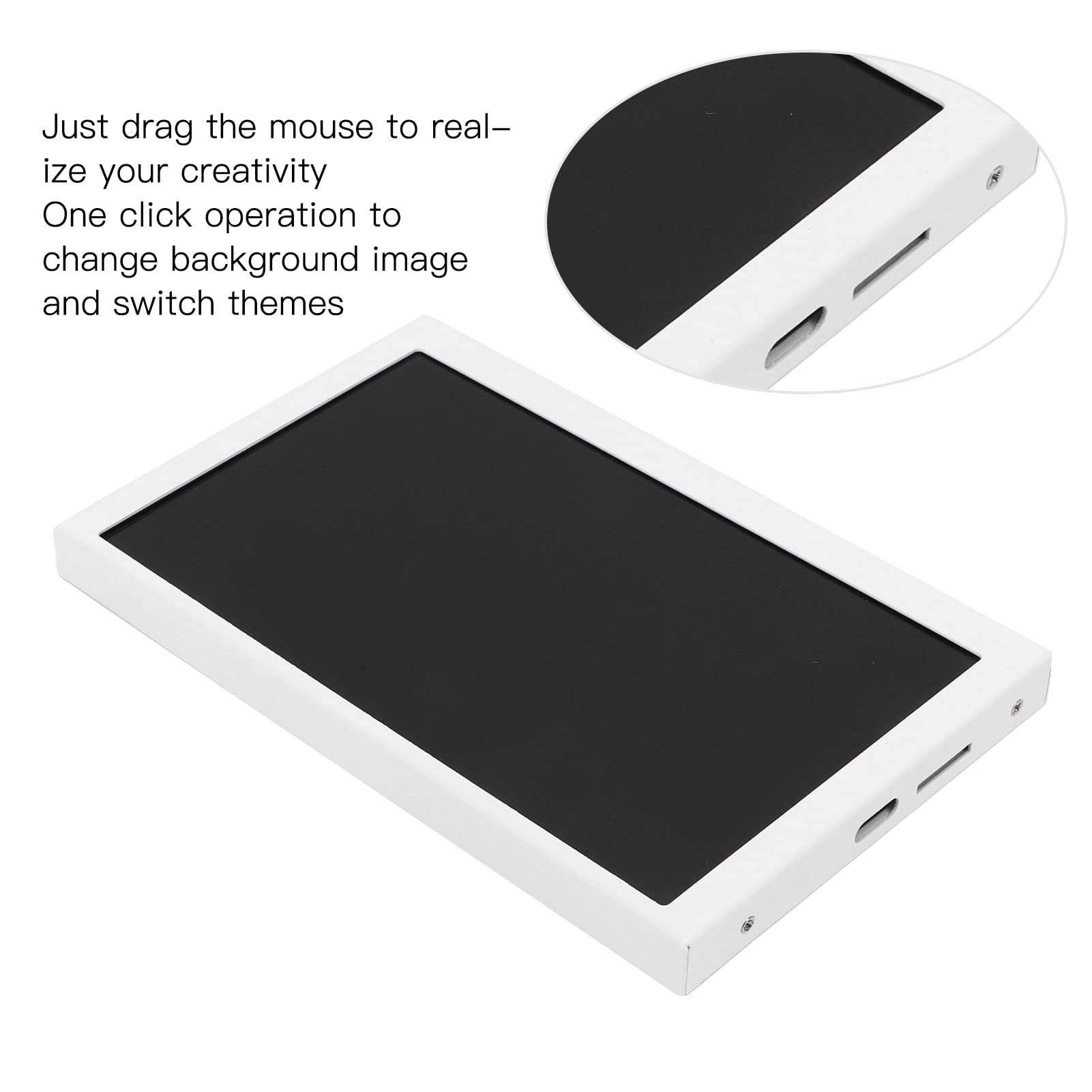 Multithemed Display Screen, Easytooperate 5-inch Monitor Set Panoramic Angle with Data Cable for ITX Chassis (White)