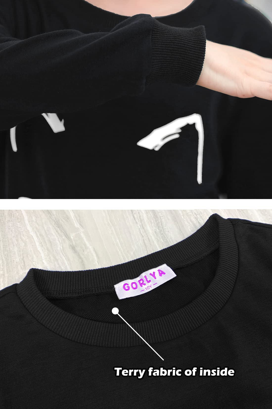 GORLYA Girl's Pullover Tops Cute Cartoon Graphic Print Sweatshirt Clothes for 4-14 Years Kids (GOR1059, 7-8Y, Black)