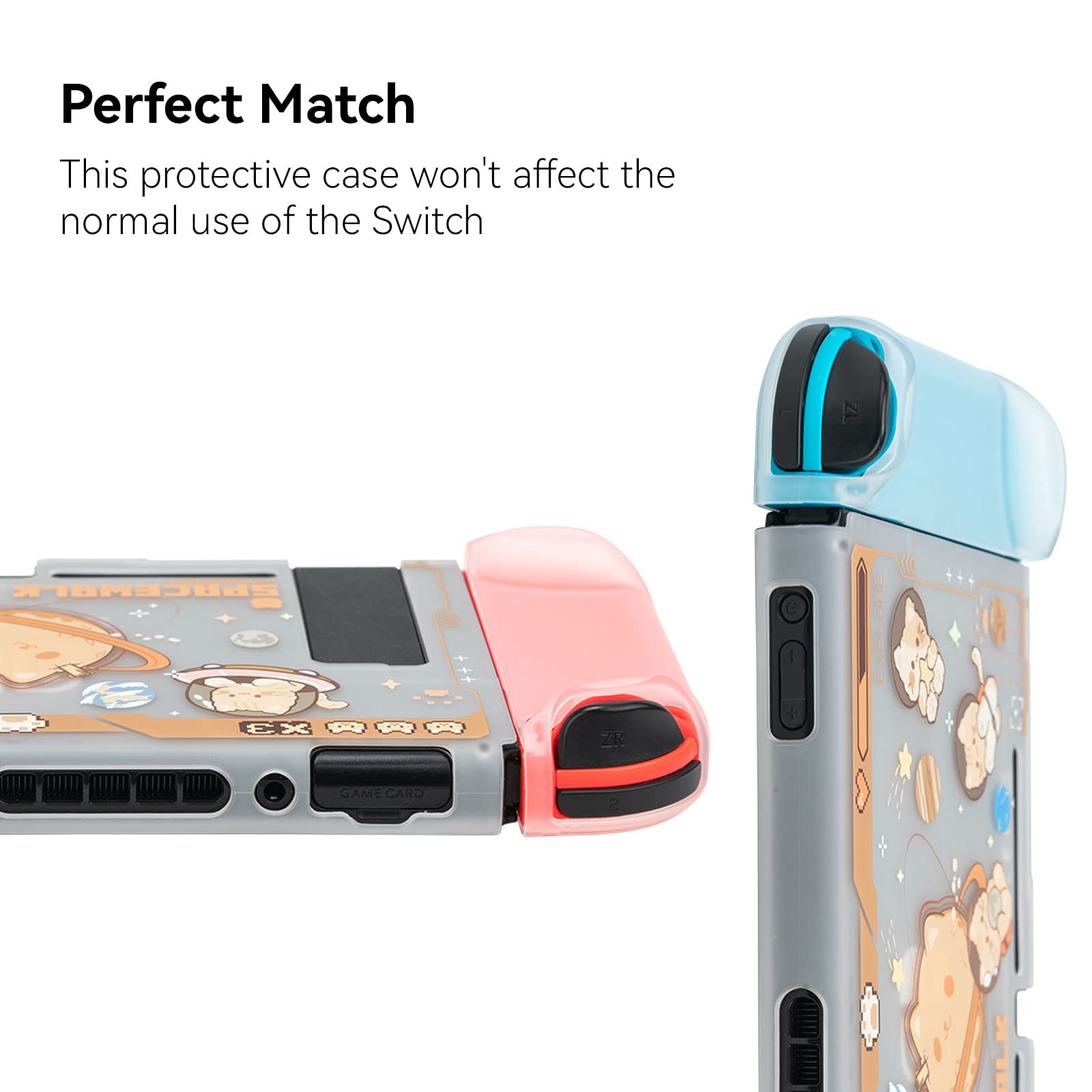 GeekShare Protective Case for Switch Slim Cover Case Compatible with Nintendo Switch and Joy-Con - Shock-Absorption and Anti-Scratch - Space Cat (for Switch 2017)