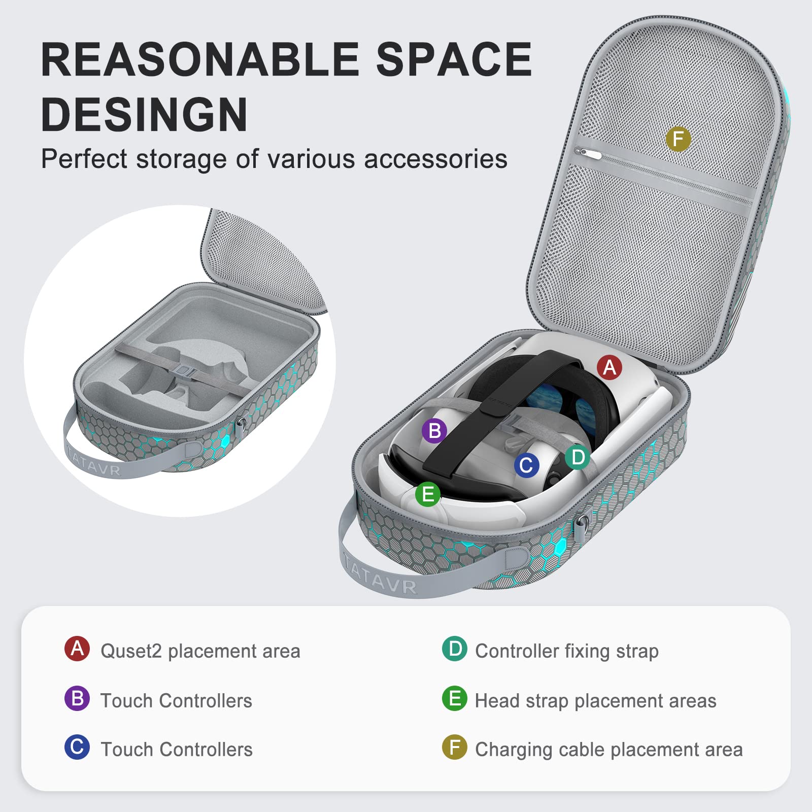 Head Strap with Battery and Carrying Case for Oculus Quest 2, 3-in-1 Accessories Included Travel Case, Elite Strap, Lens Cover for Meta Quest 2 Headset, Enhanced Comfort and Playtime in VR - Gray