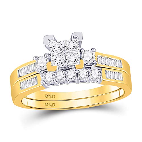 Diamond2Deal 10kt Yellow Gold Princess Diamond Bridal Wedding Engagement Ring Band Set 1/2 Cttw
