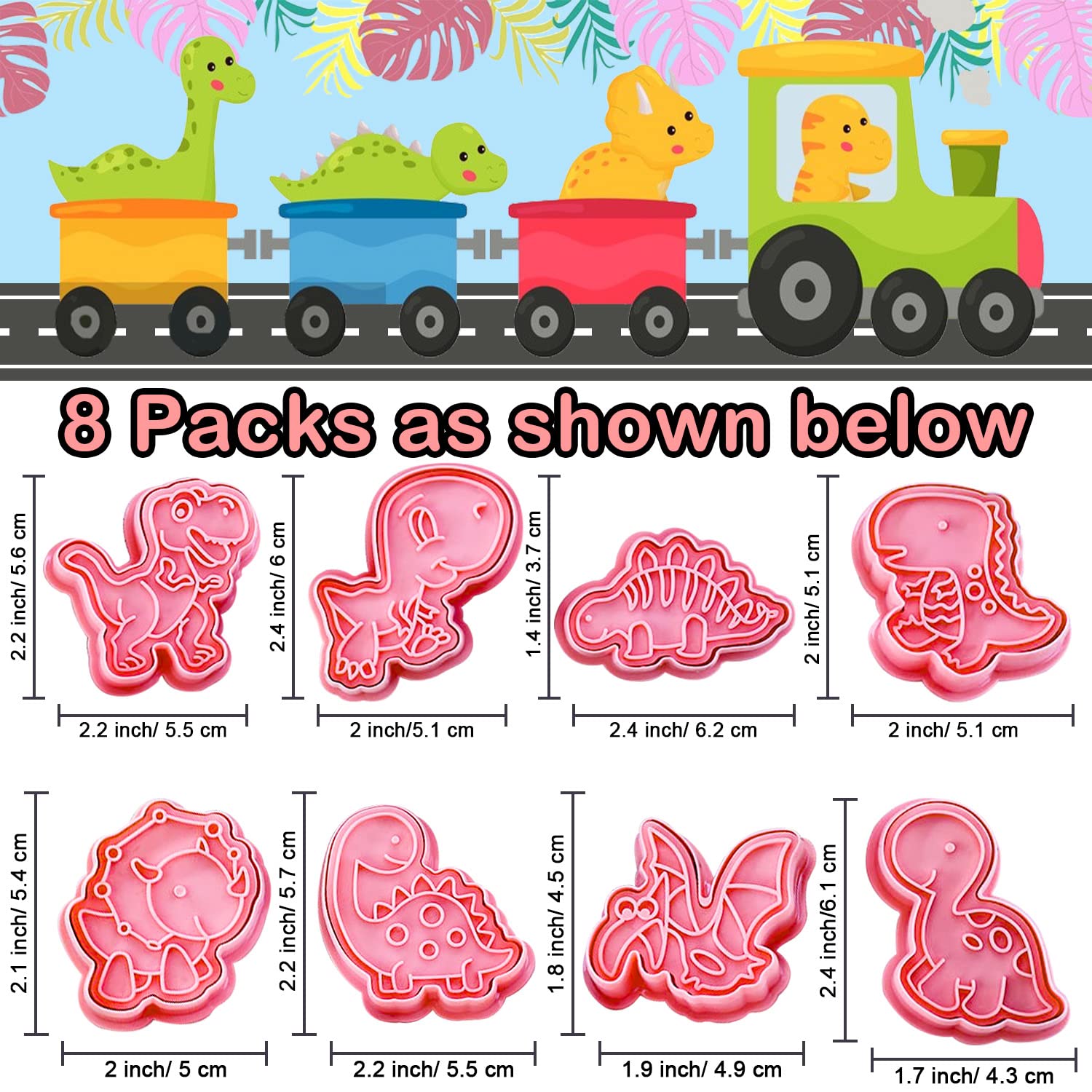 Leesgel Dinosaur Cookie Cutters for Kids Party Decorations, Dinosaur Birthday Party Supplies Favors Decor, Plastic Dino Cookie Cutter Mold for Biscuit Fondant Cake Baking