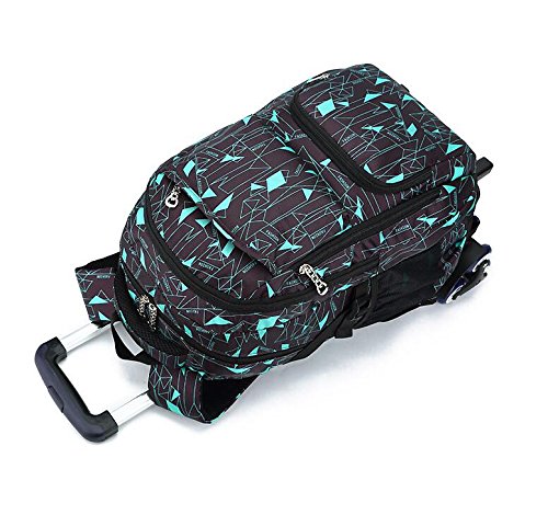 VILINKOU Rolling Backpack School Bag High-Capacity Backpack for Girl and Boy Rolling Trolley Bags Six Wheels Climbing Stairs (Black Blue Box)