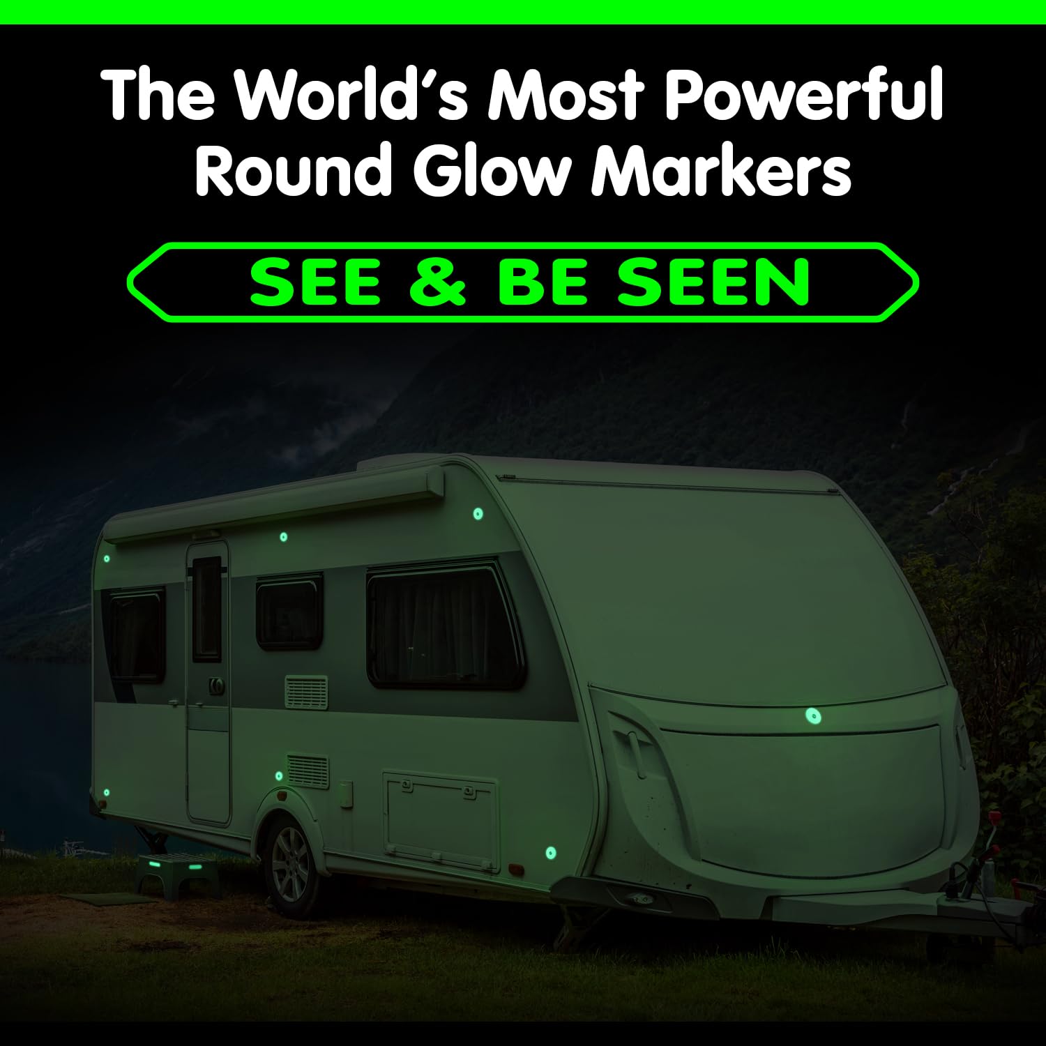 GLO-X Round Glow Markers -Pack of 4 - Powerful Glow in The Dark Camping Accessories for Tent Campers- Solar Powered Markers 12+ Hours Illumination