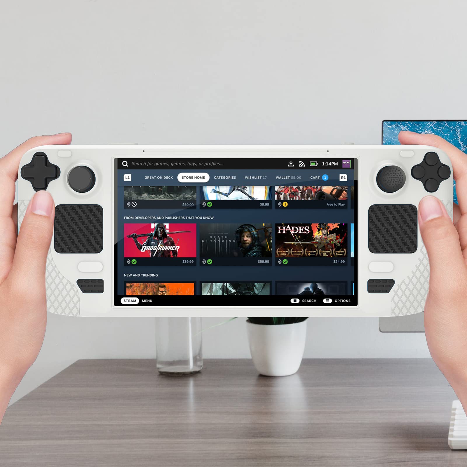 Game Console Silicone Portable Protective Cover with Thumb Grips and Stickers for Steam Deck Protective Case Shell (Grey)