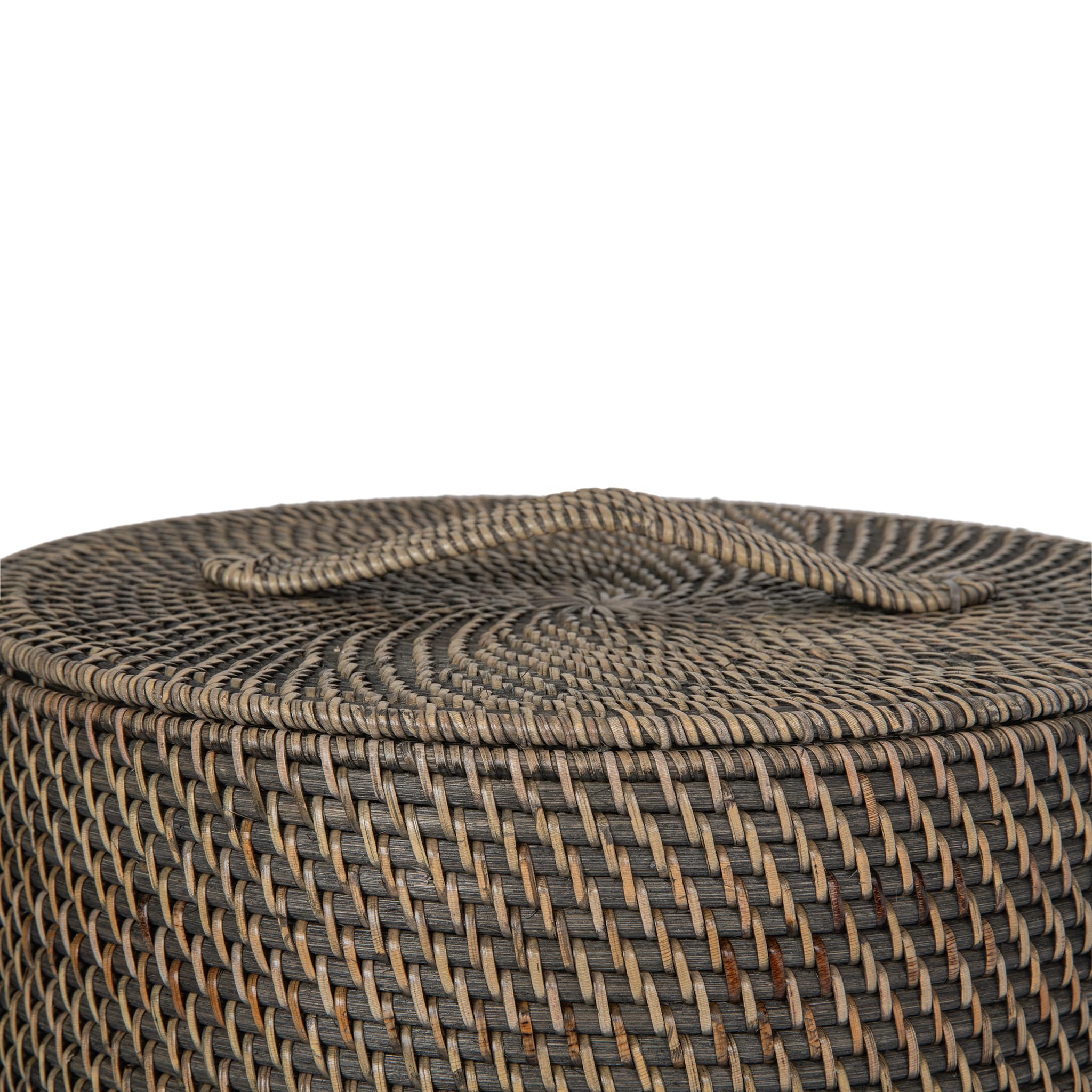 KOUBOO Round Rattan Laundry Hamper with Removable Liner and Lid - Coastal, Natural Decor Style - Small Size for Apartment Living - Stylish Addition for Your Home -18 in. height, Black-Wash