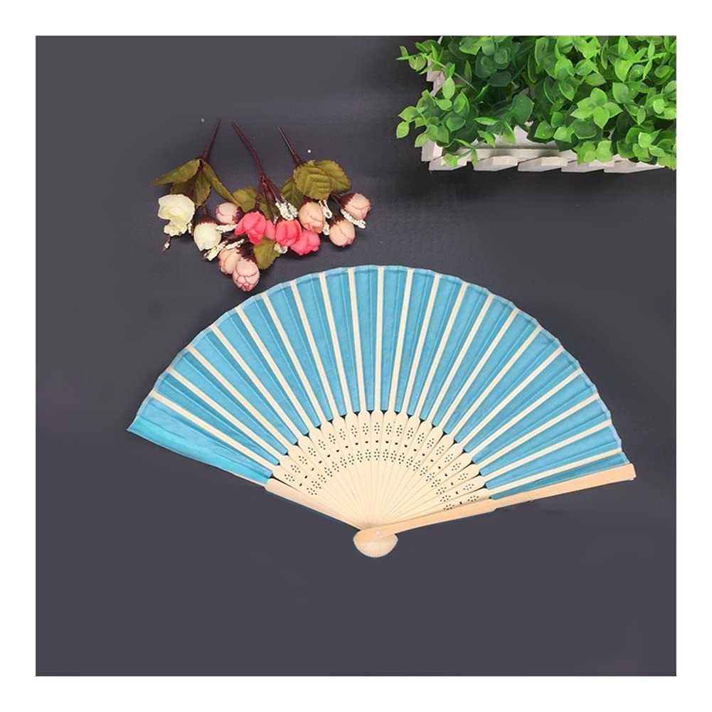 Folding Fan 10Pcs Colorful Pattern Folding Dance Wedding Party Lace Silk Folding Hand Held Solid Color Bamboo Fan Fan (Green(23Cm))