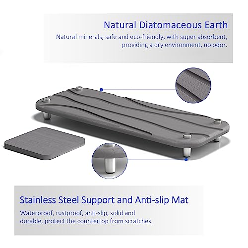 eipizx Sink Caddy Instant Dry Kitchen Sink Organizer With 2Pcs Diatomite Coasters Water Absorbing Stone Sink Tray For Soap Dispenser Quick drying Sink Caddy Sponge Holder For Kitchen Sink(Gray)