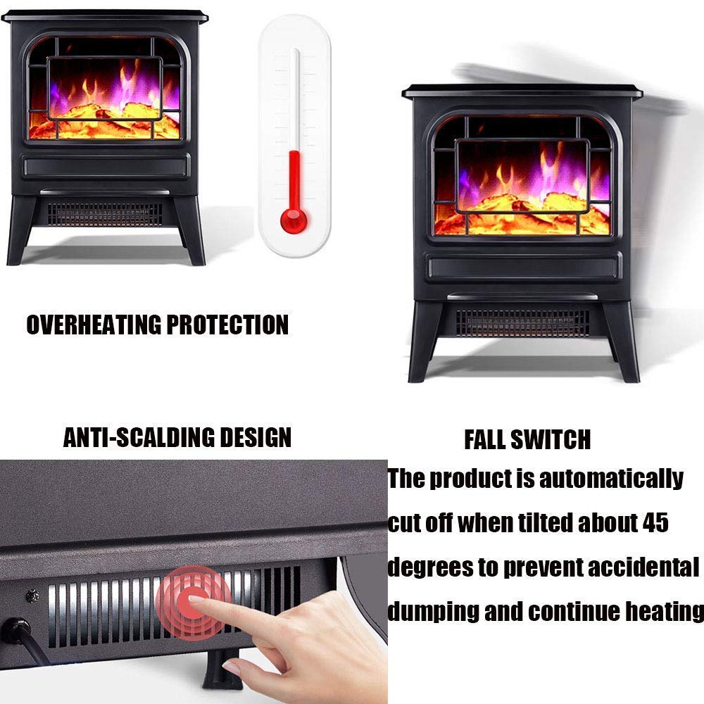 Fireplace Electric Electric Fireplaces Portable Electric Wood Stove with Fire Flame Effect for Home Or Office White (White) (Black)