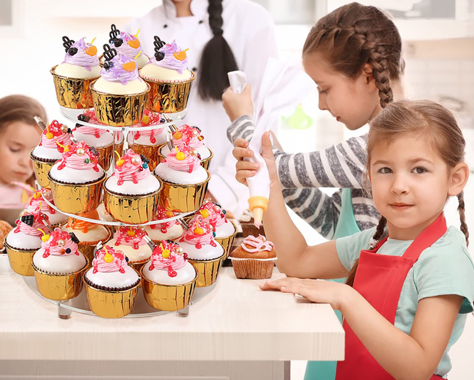 HAOWUJIN Cupcake Stand for 24 Cupcakes, Round Acrylic Cupcake Stand for Wedding Birthday Party Baby Shower Dessert Table for Parties Display, 3 Tier Clear Cupcake Tower Standā¦