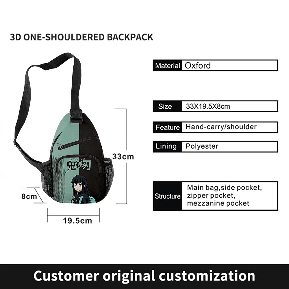 HANDAFA Unisex Nezuko Print Backpack Set Manga Cosplay 3PCS Bag Shoulder Bag PencilBag Set(Muichirou)