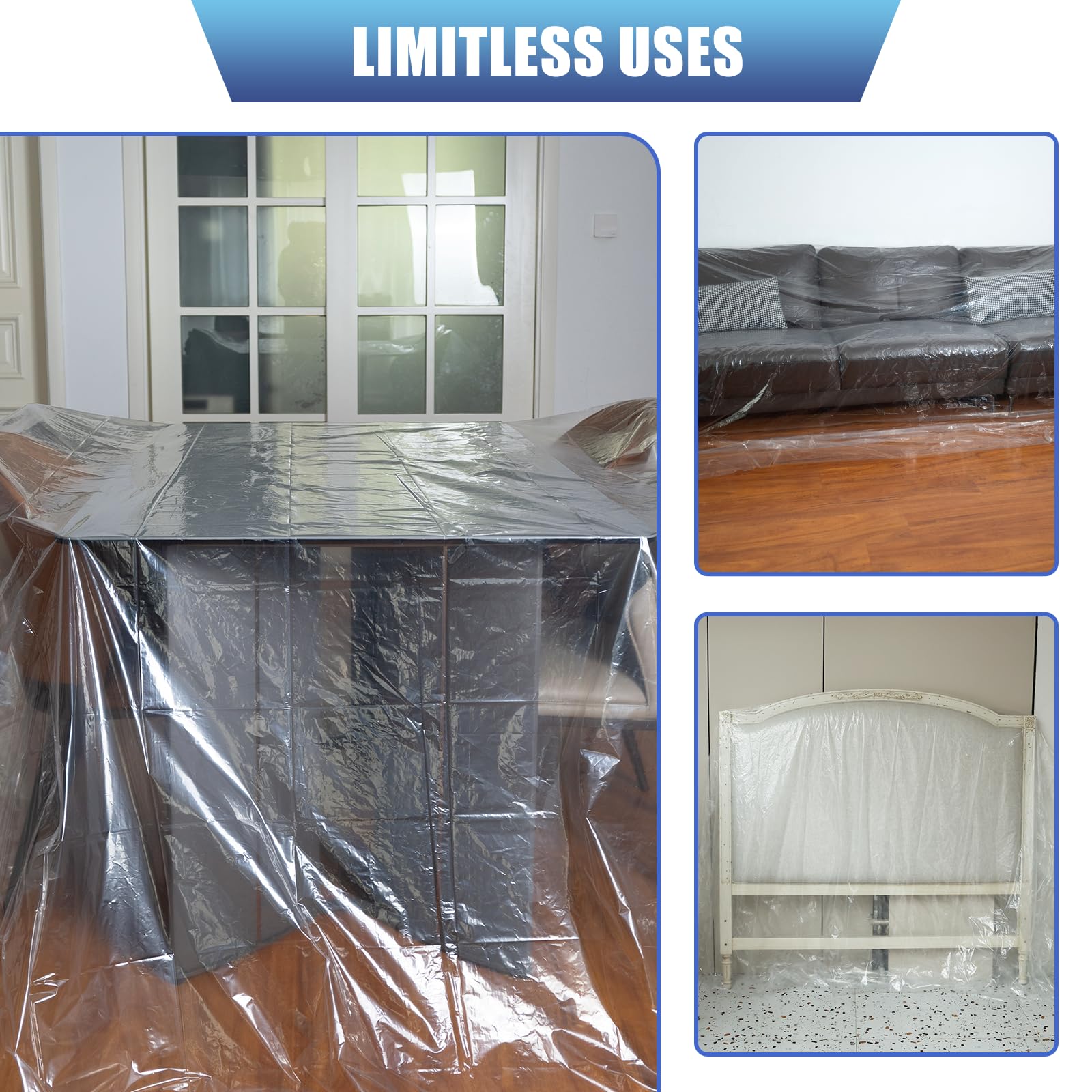 PROWEE 1mil Clear Plastic Drop Cloth for Painting 9-Feet x 12-Feet Painters Plastic Drop Cloth，Waterproof & Dustproof Polyethylene