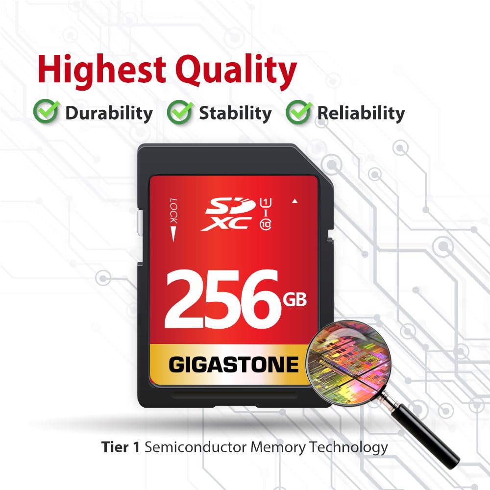 Gigastone 256GB 2-Pack SD Card UHS-I U1 Class 10 SDXC Memory Card High Speed Full HD Video Canon Nikon Sony Pentax Kodak Olympus Panasonic Digital Camera, with 2 Mini Cases