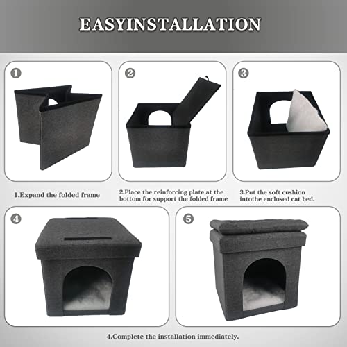 SICZON Cat House Ottoman, Modern Cat Condo for Indoor, 13"x13"x13" Foldable Cat Cube Bed for Kitten Sturdy Structure with Removable Lid