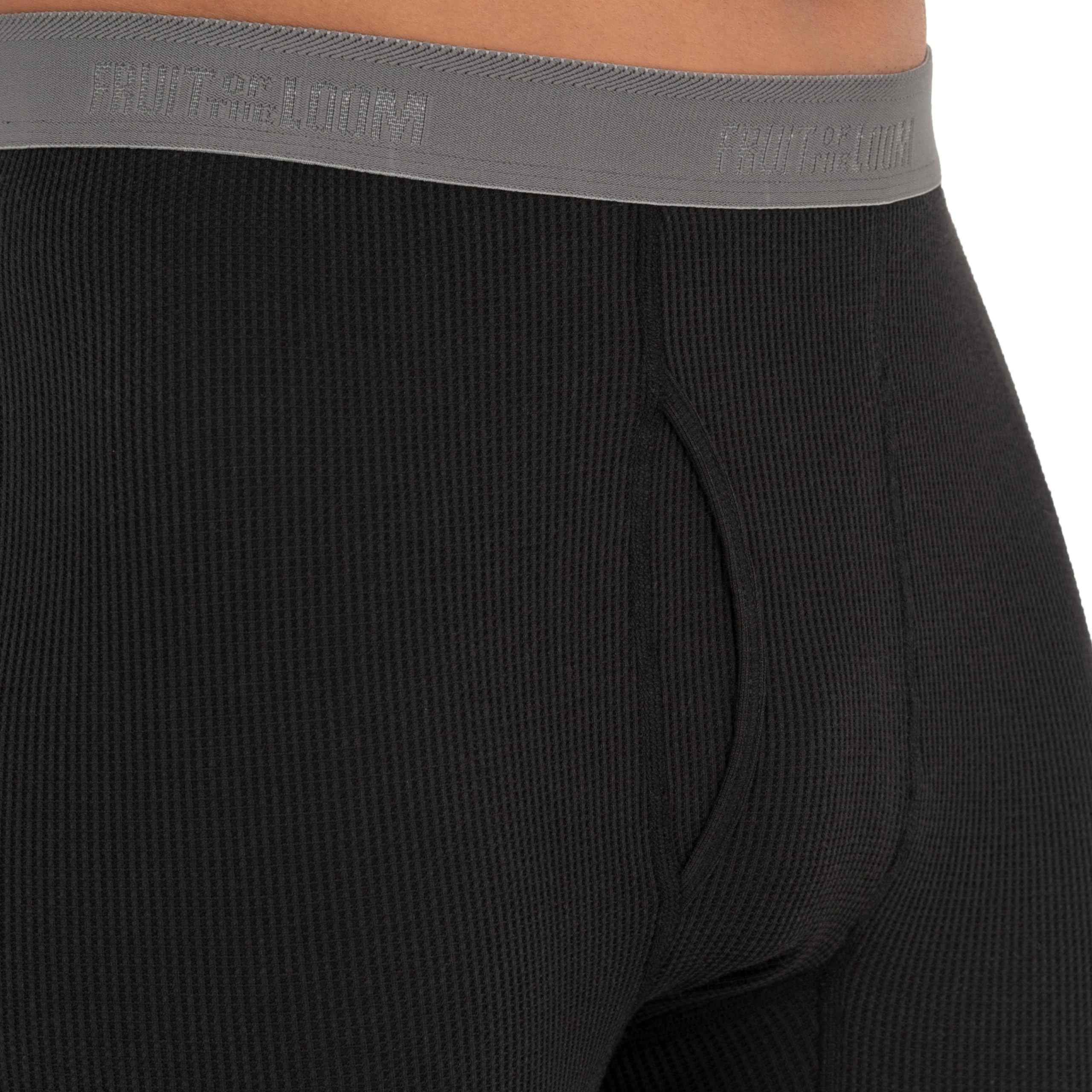 Fruit of the Loom Men's Recycled Premium Waffle Thermal Underwear Long Johns Bottom (1, 2, 3, and 4 Packs), Black, Large