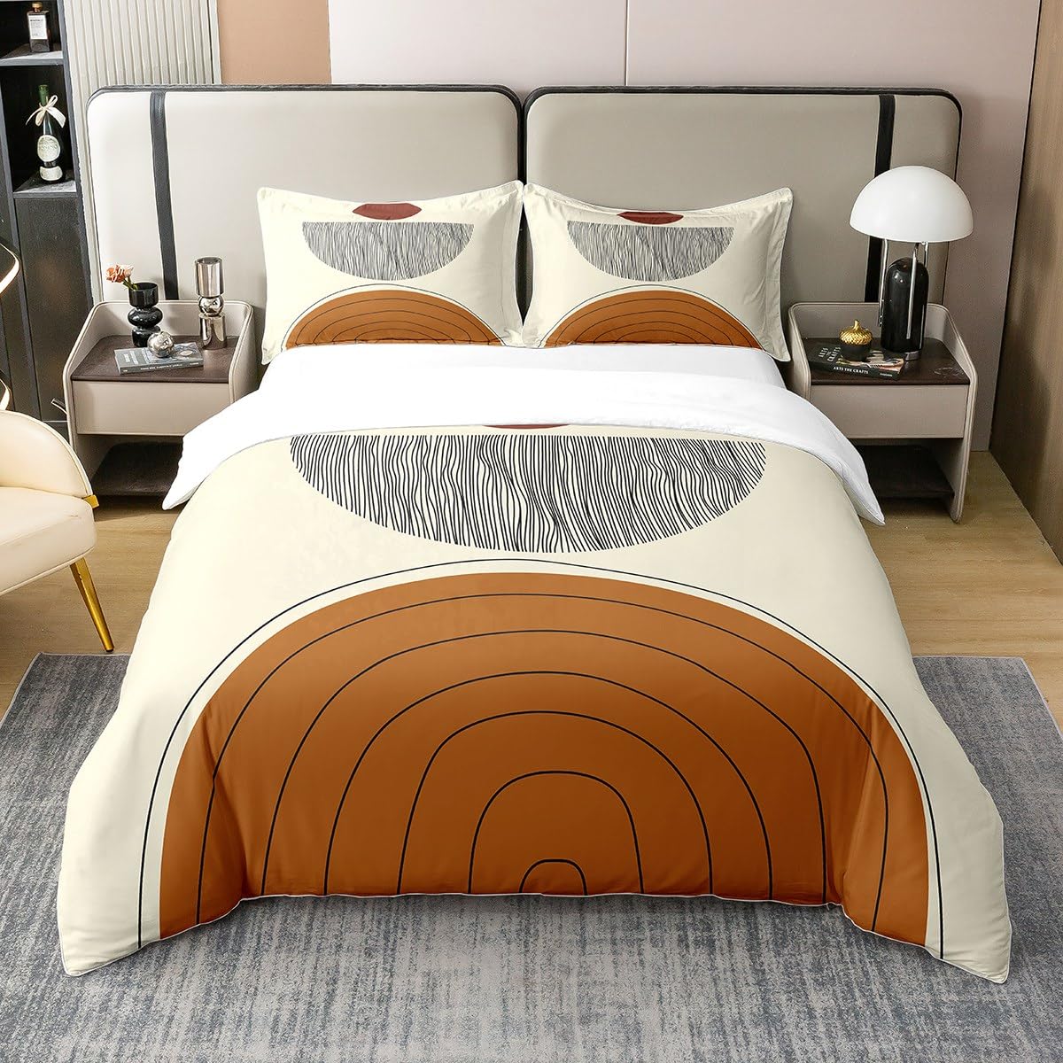 jejeloiu Boho Cotton Duvet Cover Set for Kids Boys Girls Mid Century Abstract Sun and Moon Comforter Cover Set King Size Sunrise Rainbow Bedding Set Modern Bedspread Cover Quilt Cover