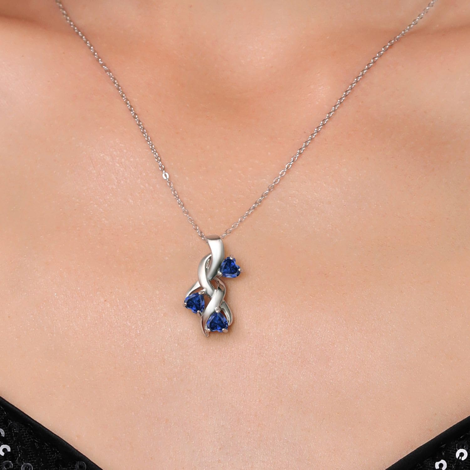 Gem Stone King 925 Sterling Silver Blue Created Sapphire Pendant For Women (1.50 Cttw, Gemstone September Birthstone, Heart Shape 5MM, 18 Inch Chain)