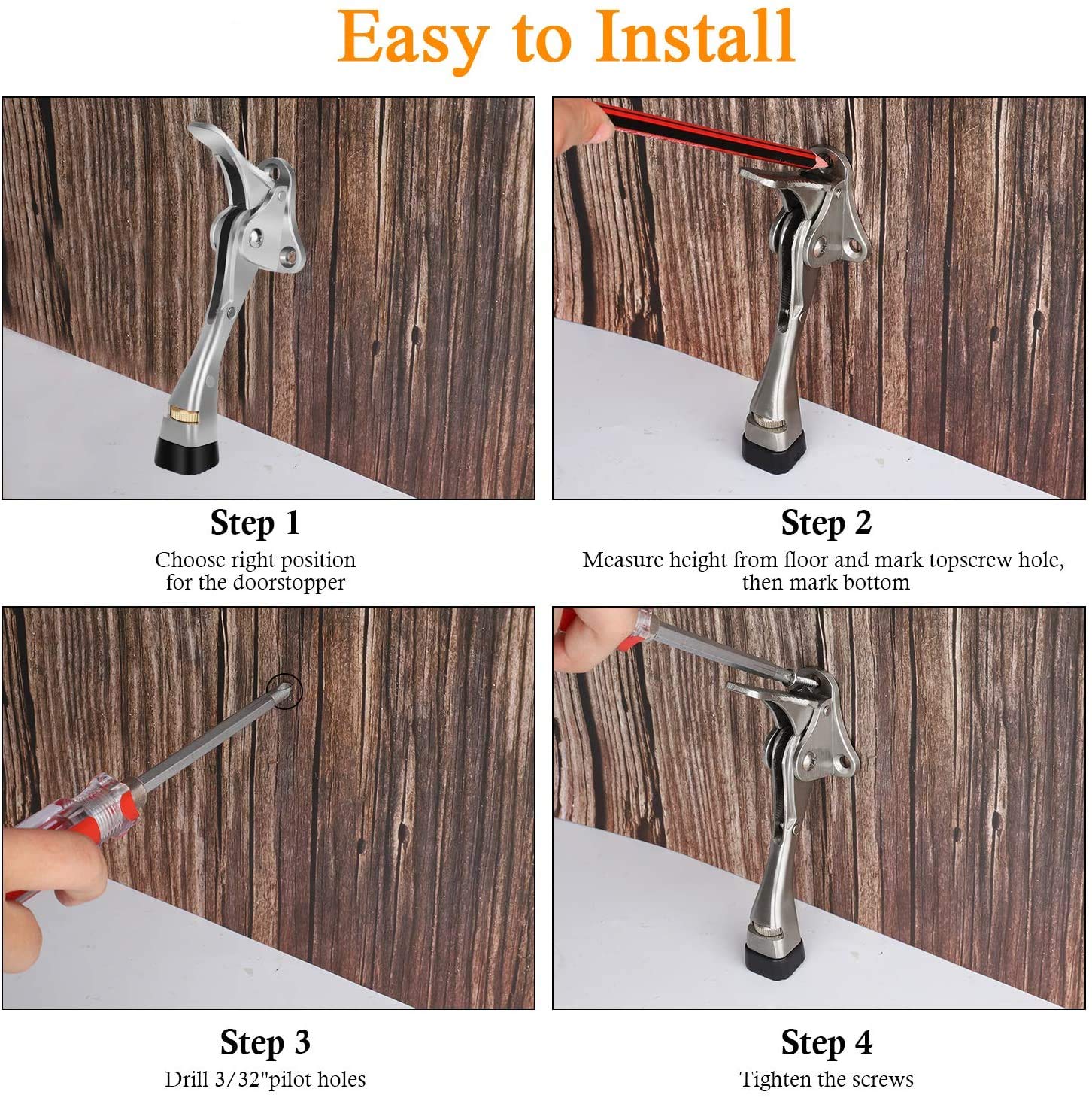 Gotega Door Stopper, 2 Packs Kickdown Door Stop with One Touch Adjustable Height and Rubber Tip 4 Inches, Heavy Duty Door Stops, Door Holder, Bottom of Door