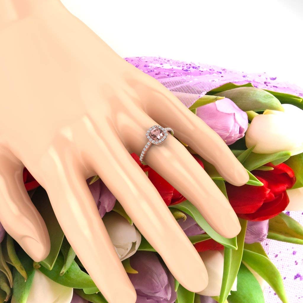 GNG 1.00 Cttw Natural Morganite and Diamond Halo Engagement Ring in 10k Rose Gold (6)