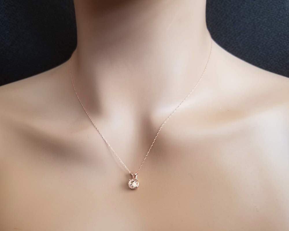 GNG 10k Rose Gold Natural Morganite Solitaire Pendant Necklace, 18" (6mm Round Morganite)