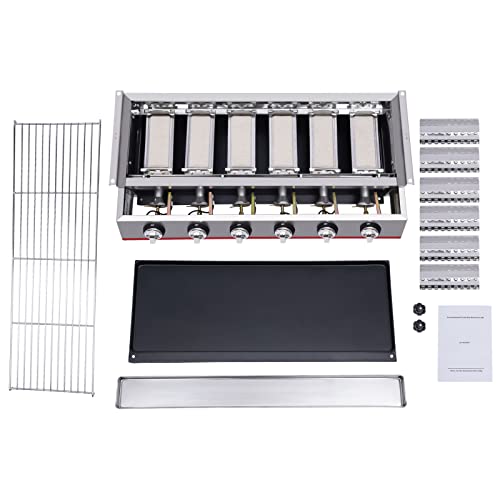 Portable Gas Grill, 6-Burner Outdoor BBQ Grill, Stainless Steel Camping Griddle Station, for Camping, Picnics & Tailgating
