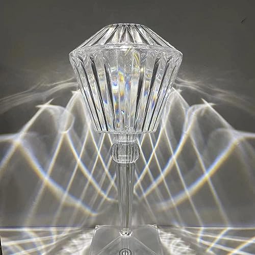 Marspeeder Crystal Table Lamp with 3-Color Dimmable Light, Portable USB Rechargeable LED Crystal Diamond Small Table Lamp, Touch Lamp for Bedroom,Wedding,Bars,Living Room,Office