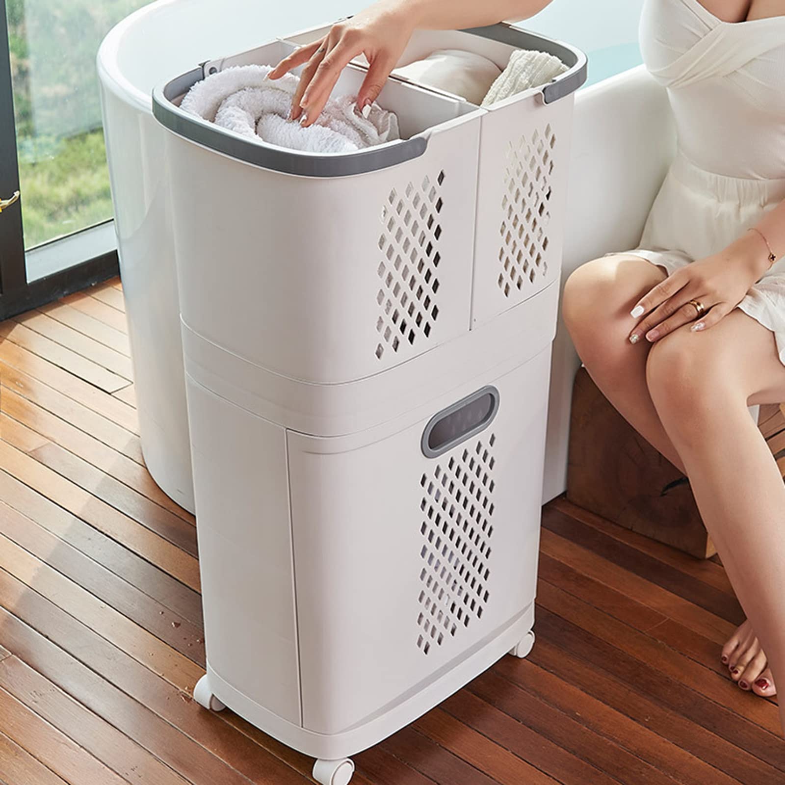Shikiy 3-Tier Laundry Hamper with Wheels, Movable Household Laundry Basket Rolling Cart Organizer with Wheels Compact Car Basket Shelf for Bedroom Balcony Laundry Table (17.32 * 12.2 * 29.13inch)