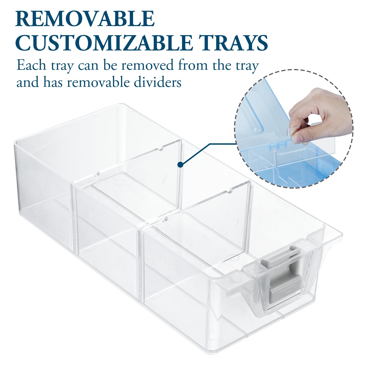 MyGift 11 Inch Sky Blue Transparent Arts and Crafts Sewing Supplies Storage Organizer Case with White Accents, 24 Customizable Compartments, 6 Drawers Removable Dividers