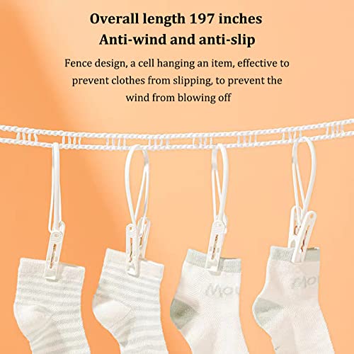 Windproof Clothesline,Travel Clothesline, Camping Clothesline, Durable Travel Clothes Line Rope, Portable Clothes Drying Line, Suitable for Outdoor and Indoor(White)