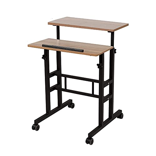 SDADI 2 Inches Carpet Wheels Mobile Standing Desk Stand Up Desk Height Adjustable Home Office Desk with Standing and Seating 2 Modes 3.0 Edition,Oak S001BFDT