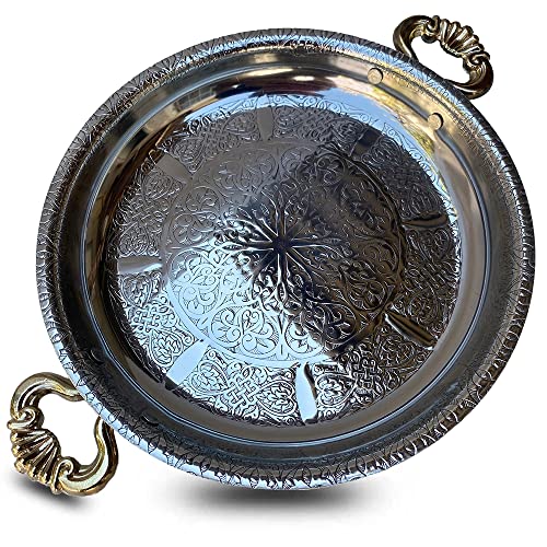 Frigya Stainless Steel Patterned Pan Plate - Breakfast Indian Camping Authentic Arabic Sauce Decor Omelette 304 Quality Professional Grade Chef