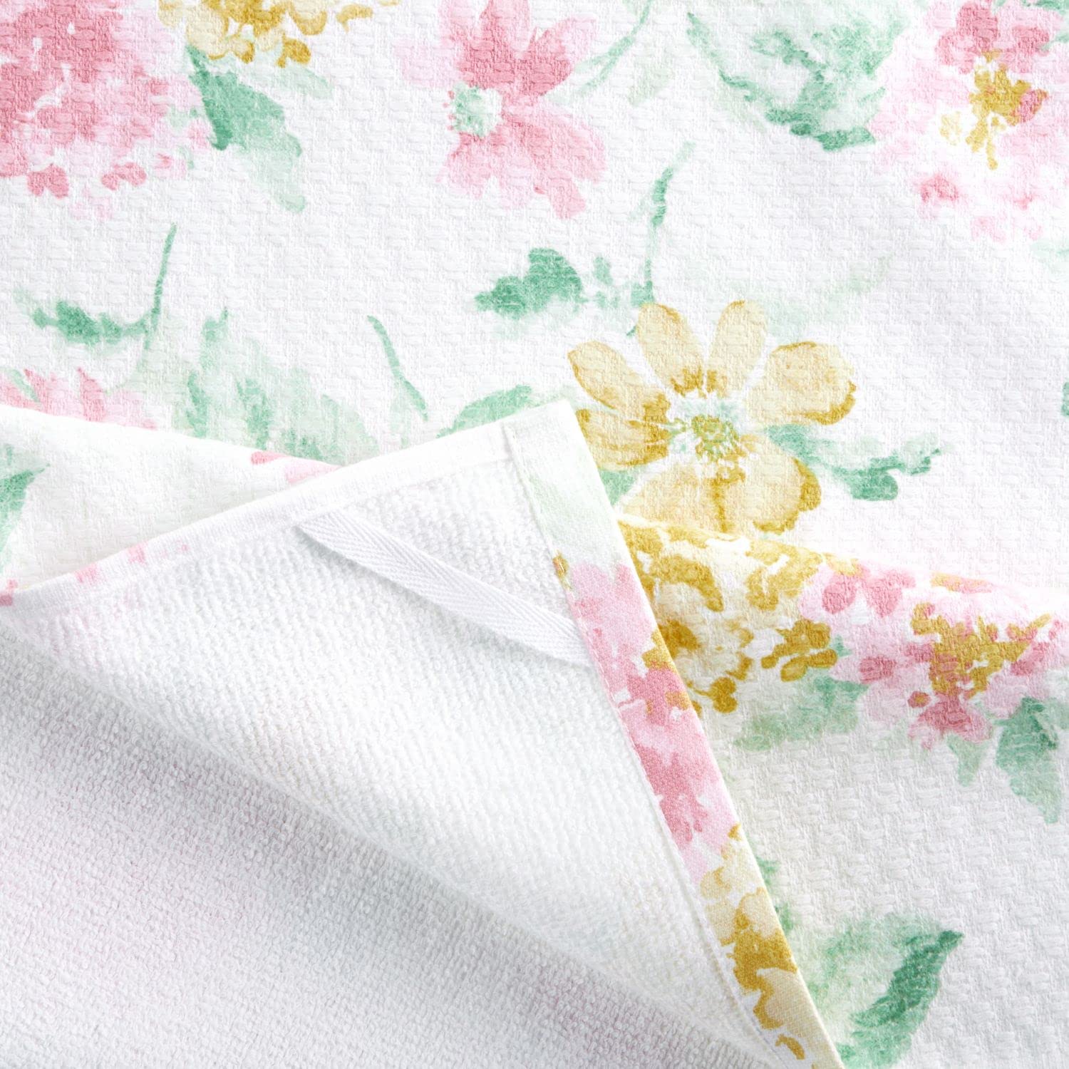 MARTHA STEWART Amber Floral Kitchen Towel Set 4-Pack, Pink/Yellow, 16"x28"