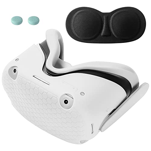 Geiomoo Silicone Cover Compatible with Oculus Quest 2, 4 in 1 Set Protective Case VR Shell (White)