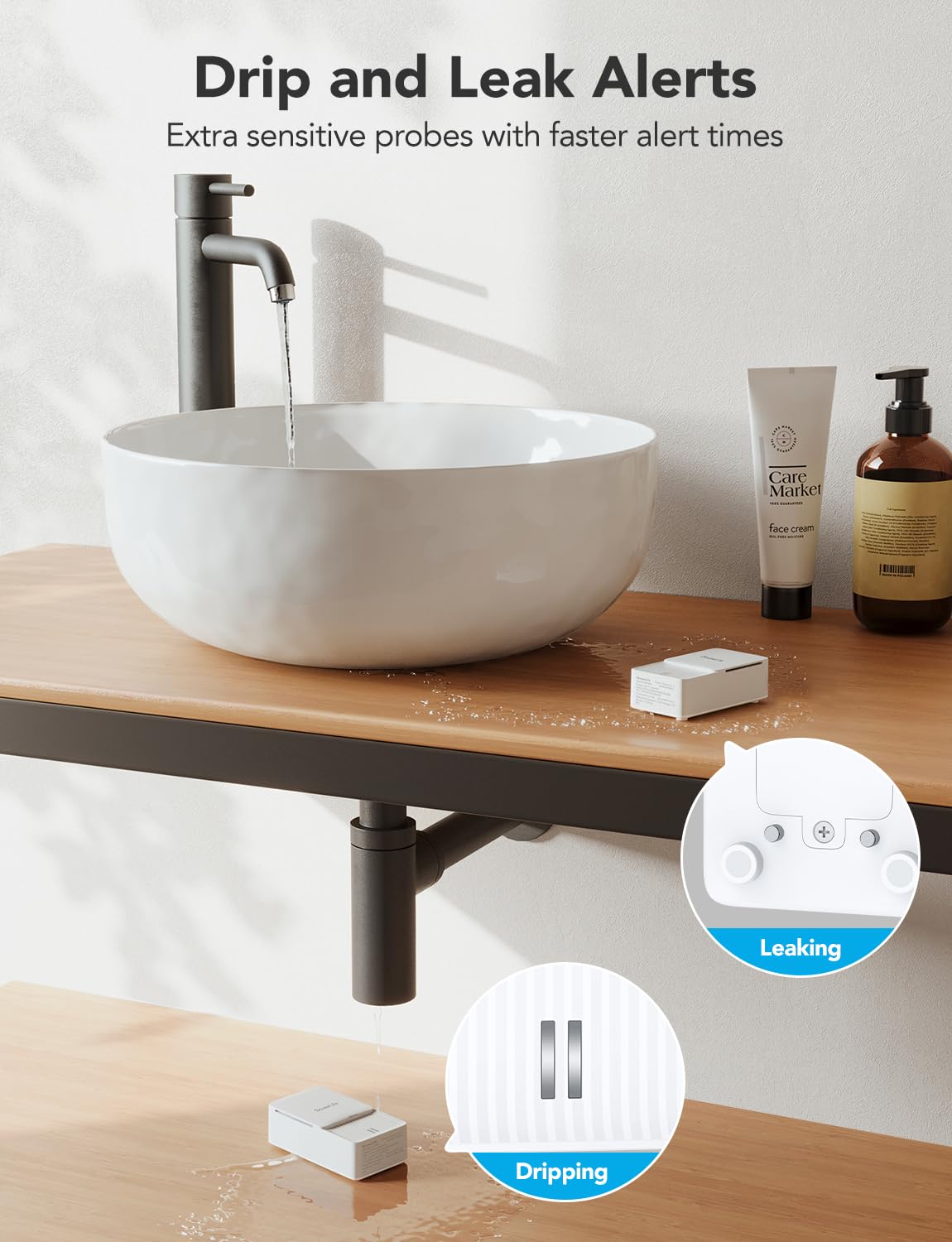 GoveeLife WiFi Water Ieak Detector 2 for Home, Smart Water Ieak Sensor 4 Pack with 100dB Adjustable Alarm and App Alerts, Wireless Detector with 1312 ft Transmission for Basement, Kitchen, Bathroom