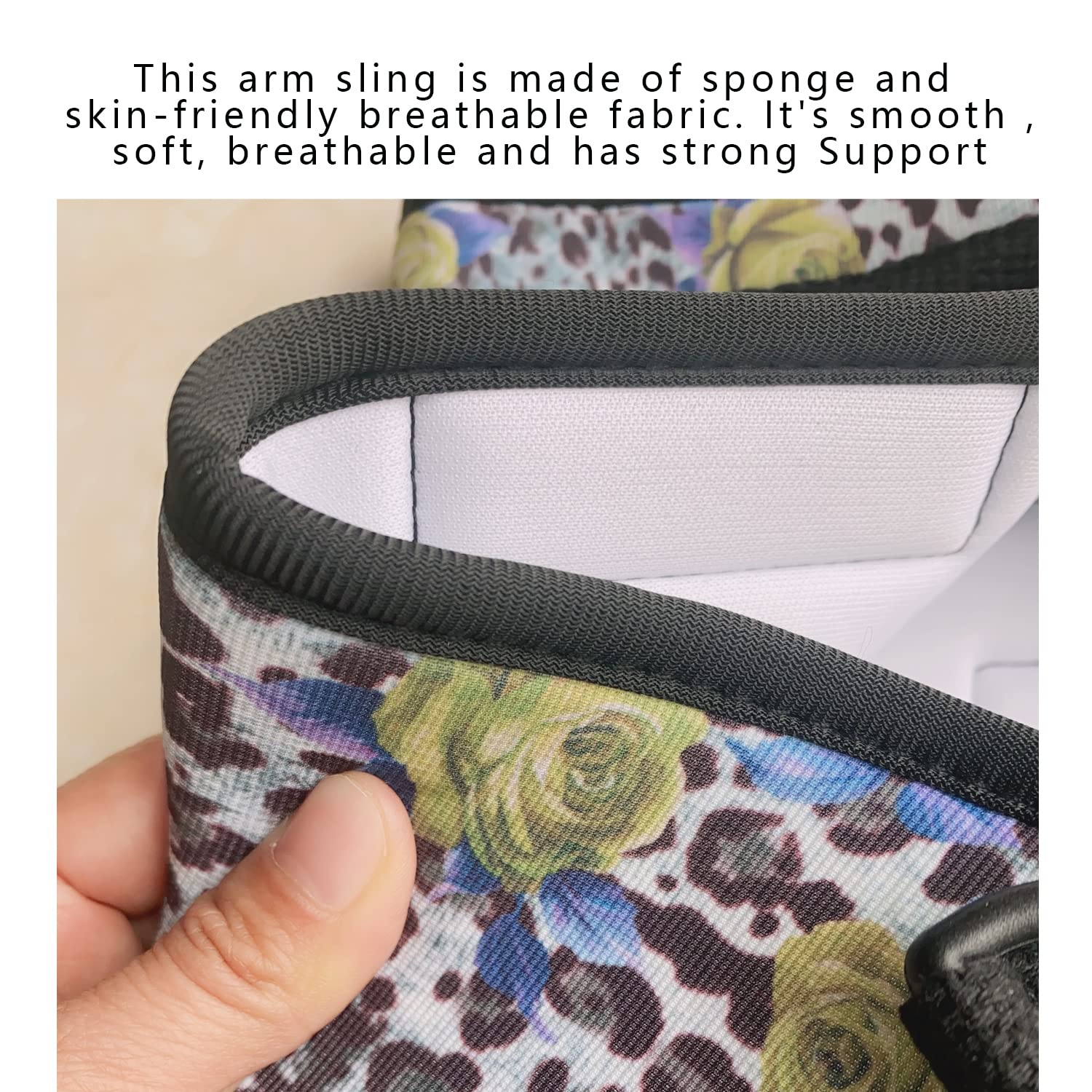 Fotgok Foam Arm Sling Shoulder Brace Support with Waist Strap Elbow Brace Arm Immobilizer Rotator cuff Support for Shoulder Injury for Kids, for Broken, Dislocated, Fracture, Green Rose Leopard, Large