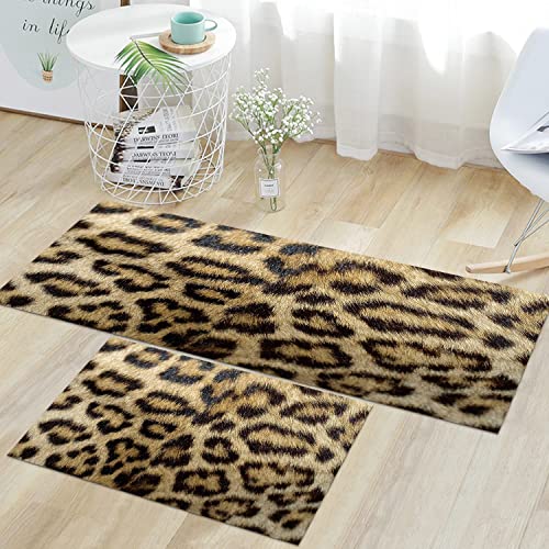 GUBIYU Gold Animal Print Area Rugs Runner Leopard Rug,Cheetah Print Rugs Super Absorbent Animal Print Carpet Non Slip Bathroom Rugs for Bedroom Living Room Teen Room Home Decor Set of 2 Kitchen Rugs